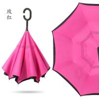 China 190T Ponegee Fabric Custom Double Layer C Shape Handle Inverted Umbrella with Logo Prints for sale