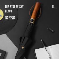 China 190T Pongee Long Handle 3 Fold Wood Handle Men's Business Umbrella Plus Size Windproof Golf Gift Umbrella Custom Logo for sale