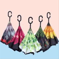 China Custom Printed Windproof Inverted Reverse Umbrella with C Handle Advertising Umbrella for sale