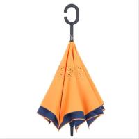China Custom Printed Windproof Inverted Reverse Umbrella with C Handle Advertising Umbrella for sale