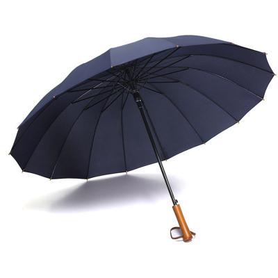 China Straight Umbrella Retro Wooden Handle Automatic Open Customized Gift Advertising Umbrella for sale