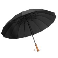 China Straight Umbrella Retro Wooden Handle Automatic Open Customized Gift Advertising Umbrella for sale