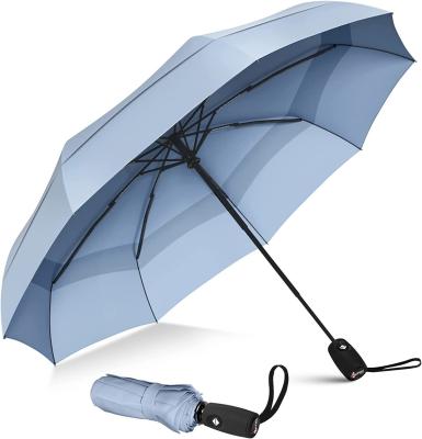 China UV Black Coated 190T Pongee Double Canopy Travel Umbrella for Rain and Wind Protection for sale