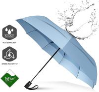 China UV Black Coated 190T Pongee Double Canopy Travel Umbrella for Rain and Wind Protection for sale