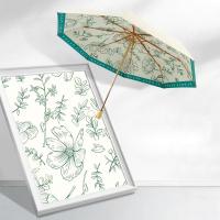 China Classic Style Chinese Flower Printing Wooden Handle 3 Fold Umbrella for Wedding Decor for sale