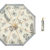 China Classic Style Chinese Flower Printing Wooden Handle 3 Fold Umbrella for Wedding Decor for sale