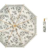 China Classic Style Chinese Flower Printing Wooden Handle 3 Fold Umbrella for Wedding Decor for sale