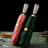 China Manual Control Diamond Insert Handle 3 Fold Umbrella Unique Rain Umbrellas for Women for sale