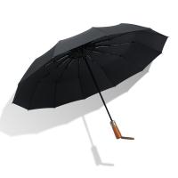 China Carom Cloth Fabric Material Travel Umbrella with Wooden Handle 12 Rib Windproof Design for sale