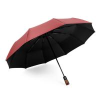 China Fiberglass Ribs 23inch 12K 210T Pongee Auto Umbrella with UV Blackcoated Wooden Handle for sale