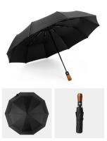 China Fiberglass Ribs 23inch 12K 210T Pongee Auto Umbrella with UV Blackcoated Wooden Handle for sale