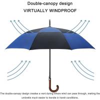 China 132cm Open Diameter Fiberglass Shaft Golf Umbrella with Wood Curved Handle Customized for sale