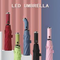 China Rotating LED Flashlight Handle Automatic Folding Umbrella for Travel and Advertising for sale