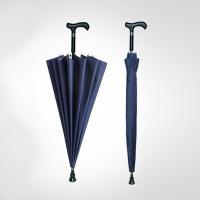 China Black Custom Logo Automatic Crutch Umbrella Straight Umbrella with Fiberglass Ribs for sale
