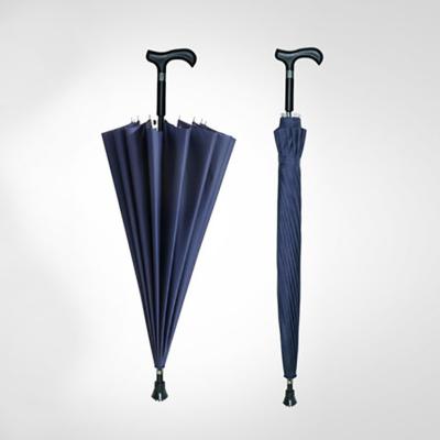 China Black Custom Logo Automatic Crutch Umbrella Straight Umbrella with Fiberglass Ribs for sale