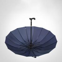 China Black Custom Logo Automatic Crutch Umbrella Straight Umbrella with Fiberglass Ribs for sale