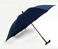 China Black Custom Logo Automatic Crutch Umbrella Straight Umbrella with Fiberglass Ribs for sale