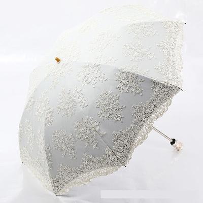 China Lace Embroidery Princess Umbrella 2-3 Folding Manual Control Perfect for Rain and Sun for sale