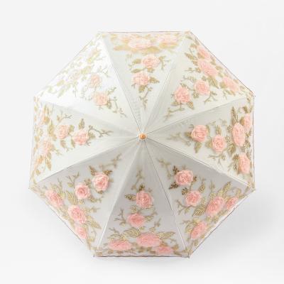 China Pongee Panel Lace Embroidered Tiger Bone Umbrella for UV Protection and Sunshade for sale