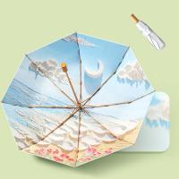 China Oil Painting Light Luxury Series Three Fold Purple Iris Umbrella in Classic Design Style for sale