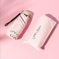 China Girls Mini Pocket Umbrella Custom Printed Logo 5 Fold Vinyl UV Protection Sun Umbrella for sale