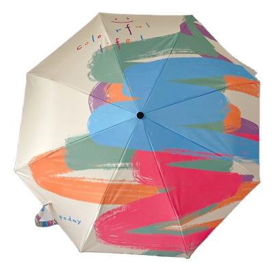 China Full Digital Print Automatic Three Folding Foldable Sun Travel Umbrella for Occasion for sale
