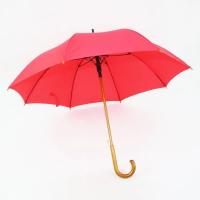 China Auto Open Long Fiberglass Frame Stick Umbrella with Wooden Handle and Custom Design for sale