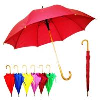 China Auto Open Long Fiberglass Frame Stick Umbrella with Wooden Handle and Custom Design for sale