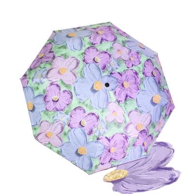 China Logo Print 3 Fold Auto Sun Shade Umbrella for Fashionable Travel and Rain Protection for sale