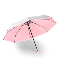 China Covered Titanium Silver Rubber Five-folding Umbrella with UV Protection and Dual Purpose for sale