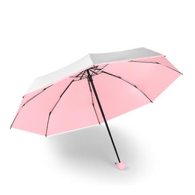 China Covered Titanium Silver Rubber Five-folding Umbrella with UV Protection and Dual Purpose for sale