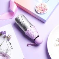 China Covered Titanium Silver Rubber Five-folding Umbrella with UV Protection and Dual Purpose for sale