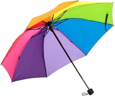 China Custom Logo Printed Black Metal Frame 3 Folding Windproof Rainbow Color Fashion Umbrella for sale