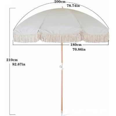 China Customized Printing Wooden Patio Umbrella with Tassels Customer's Logo Customization for sale