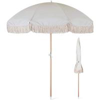 China Customized Printing Wooden Patio Umbrella with Tassels Customer's Logo Customization for sale