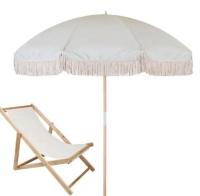 China Travel-Friendly Fringed Beach Sun Parasol with Cotton Tassels and All-in-1 Function for sale