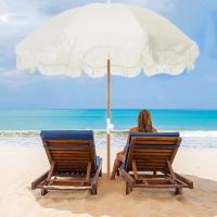 China Travel-Friendly Fringed Beach Sun Parasol with Cotton Tassels and All-in-1 Function for sale
