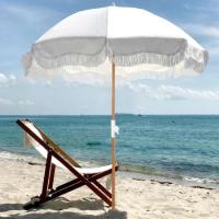China Travel-Friendly Fringed Beach Sun Parasol with Cotton Tassels and All-in-1 Function for sale