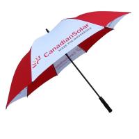 China 8 Ribs Fiberglass Windproof Red and White Golf Umbrella with Customized Logo Printing for sale