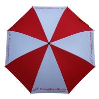 China 8 Ribs Fiberglass Windproof Red and White Golf Umbrella with Customized Logo Printing for sale