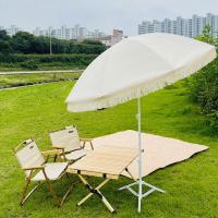 China White Power Coated Steel Frame Large Outdoor Beach Umbrella with Tassels and Sunshade for sale
