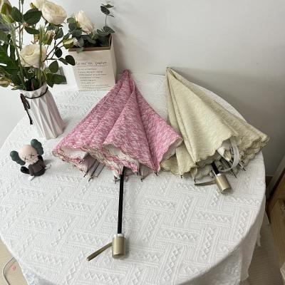 China Travel Occasion Simple Pink Two-Fold Embroidery Umbrella Lightweight and Practical for sale