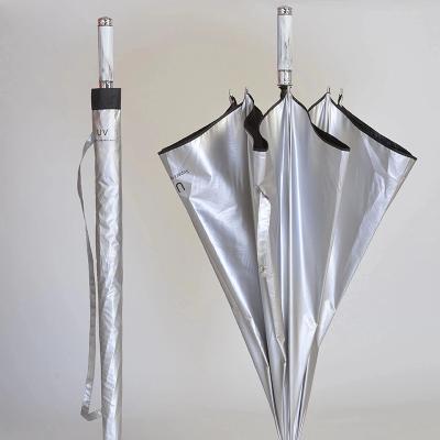 China Plastic Coating Handle Long Double Titanium Silver Automatic Golf Umbrella for Outdoor for sale
