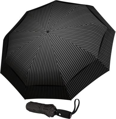 China End Advertising Three Fold Umbrella with Golden Metal Ribs and Automatic Folding for sale