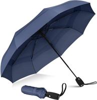 China End Advertising Three Fold Umbrella with Golden Metal Ribs and Automatic Folding for sale
