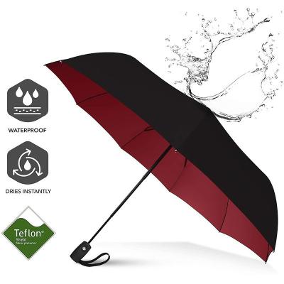 China Golden Coated Alloy Shaft Grade Automatic Advertising Gifts Three Folding Umbrellas for sale