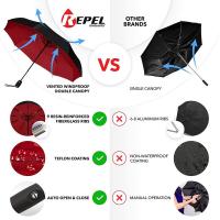 China Golden Coated Alloy Shaft Grade Automatic Advertising Gifts Three Folding Umbrellas for sale