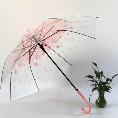 China Plastic J Handle Customized Professional POE Clear Compact Sakura Umbrella for Travel for sale