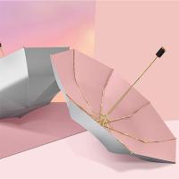 China 190T Nylon Fabric Sun Protection Umbrella with Triple Fold Design and Macaron Gold Stand for sale