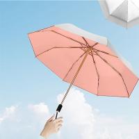 China 190T Nylon Fabric Sun Protection Umbrella with Triple Fold Design and Macaron Gold Stand for sale